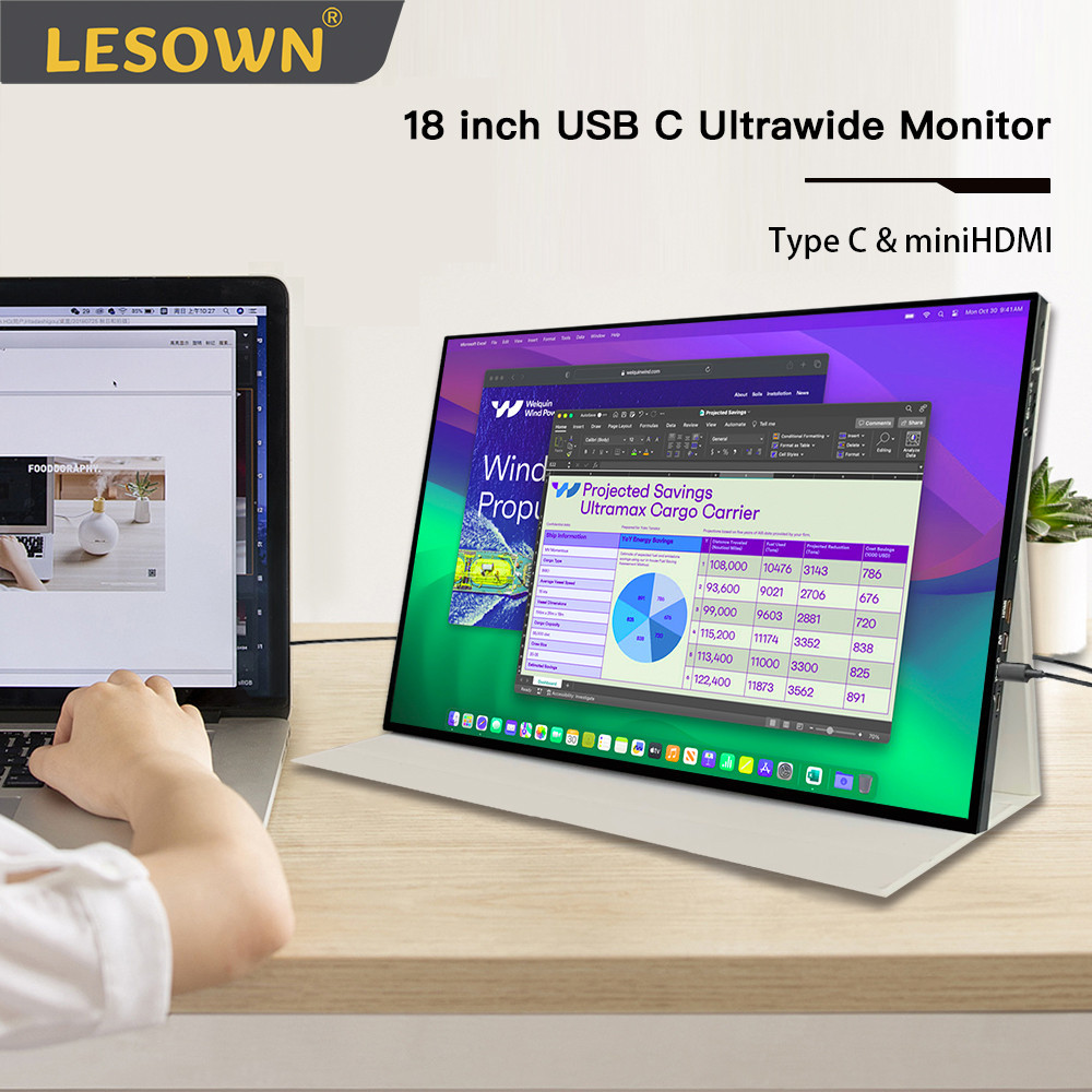 ️LESOWN USB C Portable Ultra Wide Touch Screen Gaming Monitor 18 inch ...