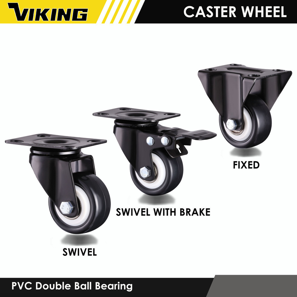 WARRIOR Caster Wheel 1.5 | 2-inches Black PVC wheel Swivel, with Brake ...