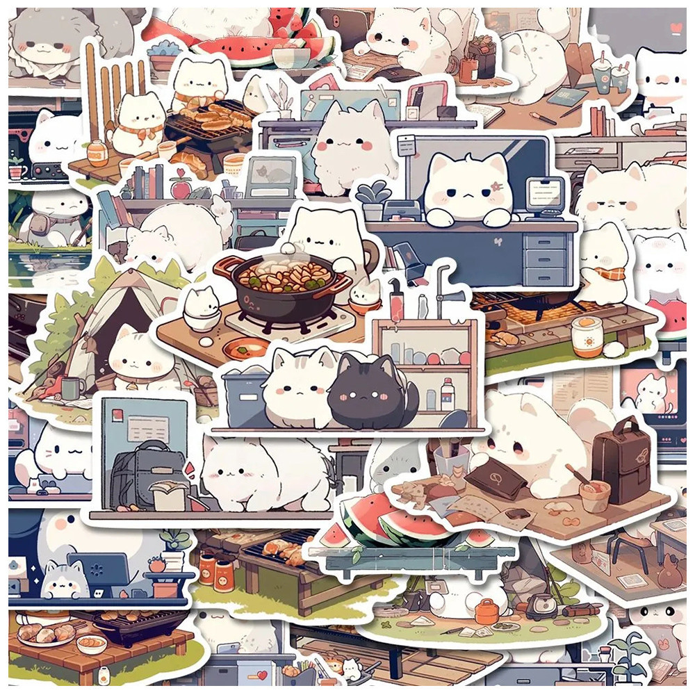 ☽10/30/54pcs Cute Funny Animal Cat Aesthetic Stickers Cartoon Decals ...