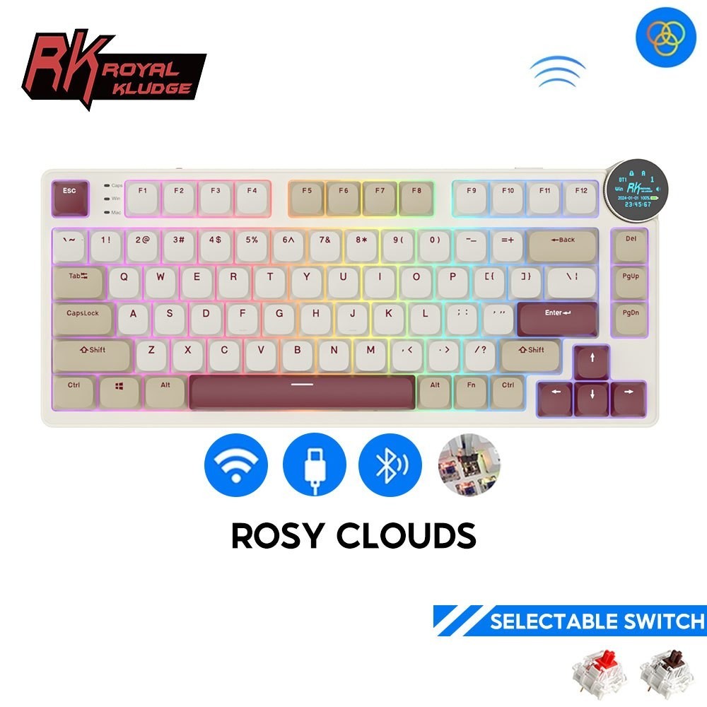 Royal Kludge RK N80 Pearly Dawn 80 Key Low Profile Tri-Mode RGB Wired ...