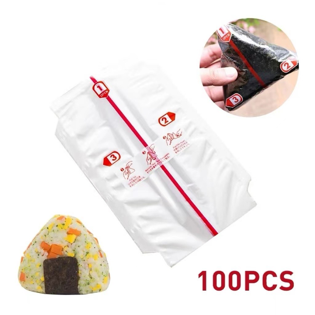 100Pcs Double Layers Triangle Rice Ball Packing Bag Seaweed Onigiri ...