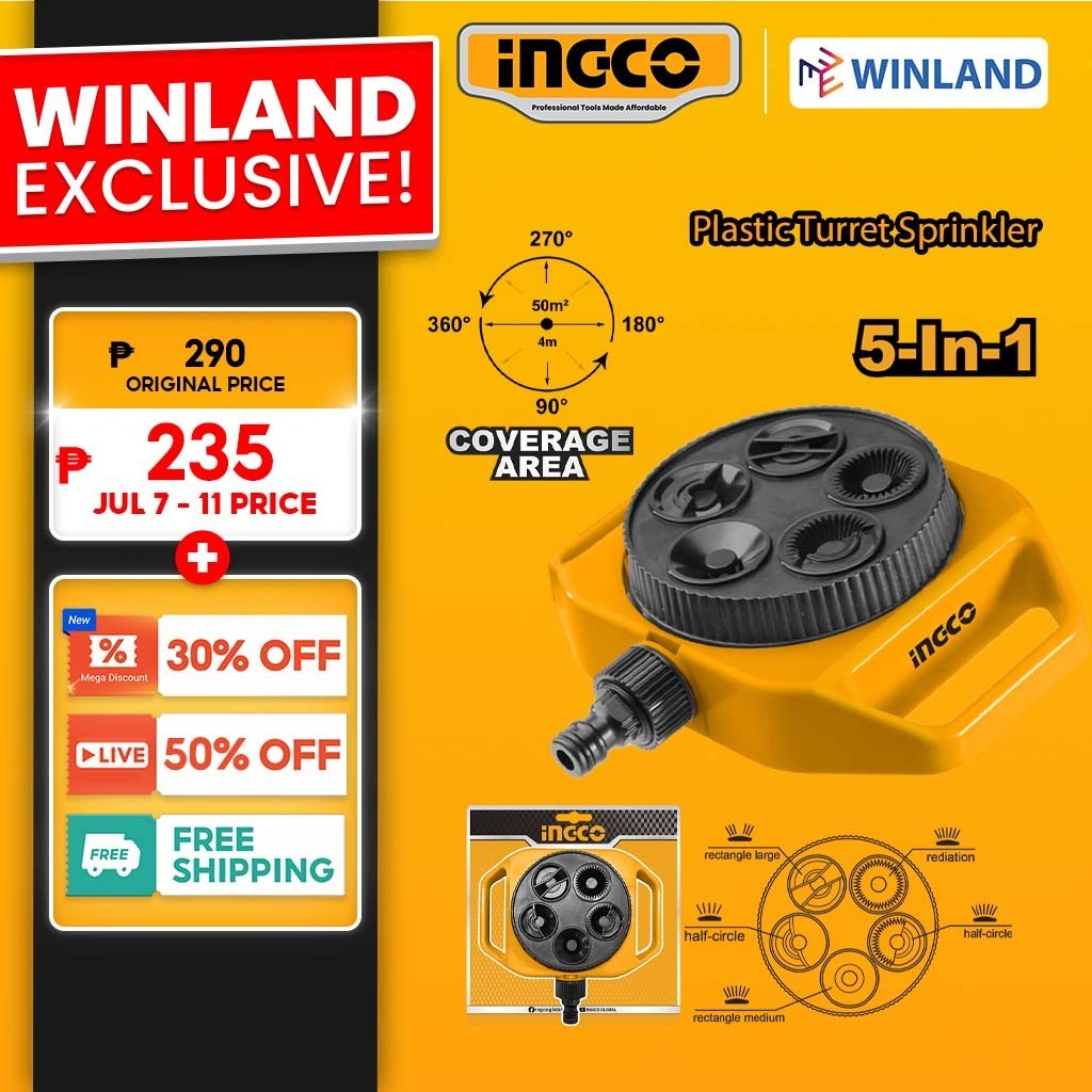 Ingco by Winland 5 in 1 Plastic Turret Sprinkler HPS33061 ING-HT ...