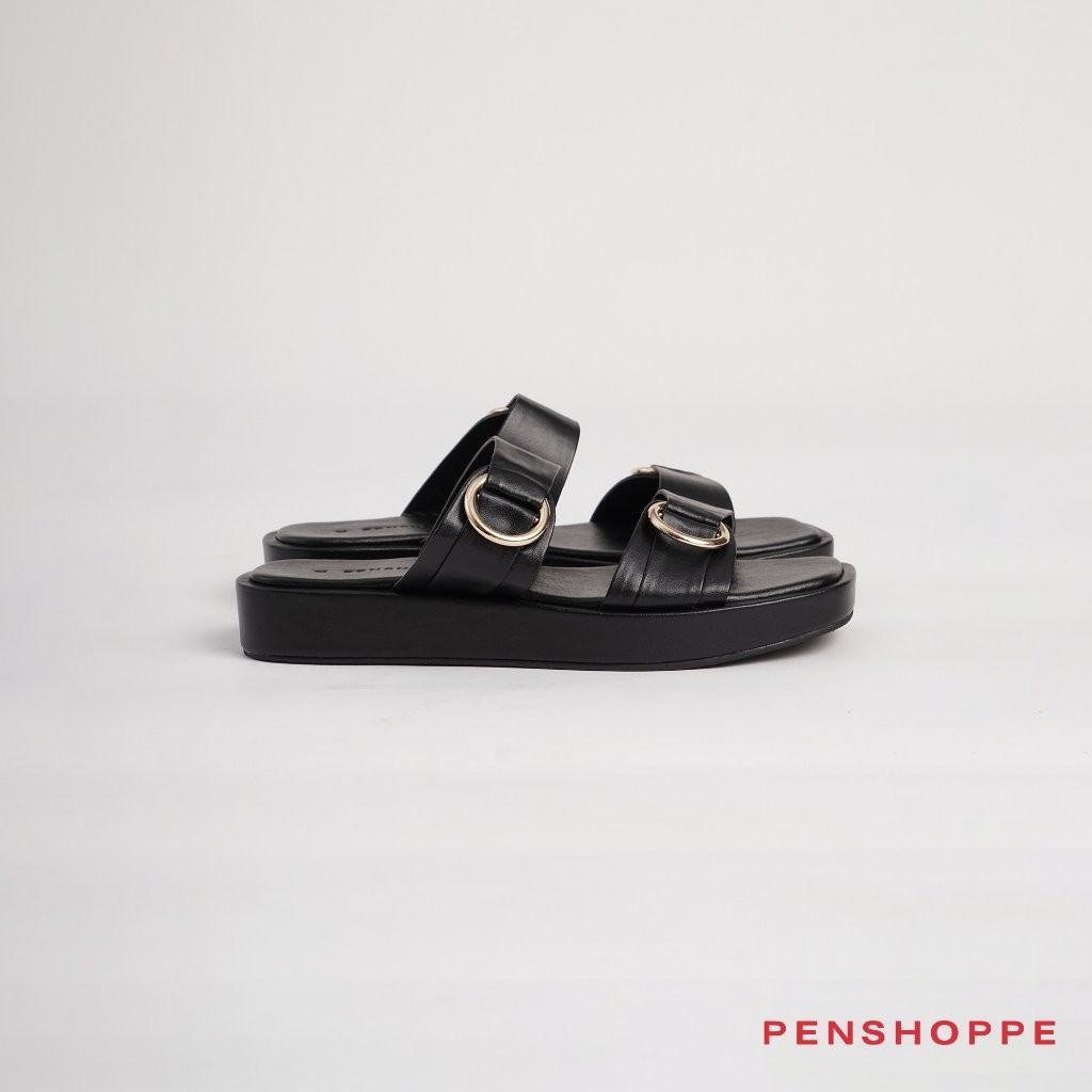 Penshoppe Two Band Sandals With Buckle For Women (Black/Cream) | Shopee ...