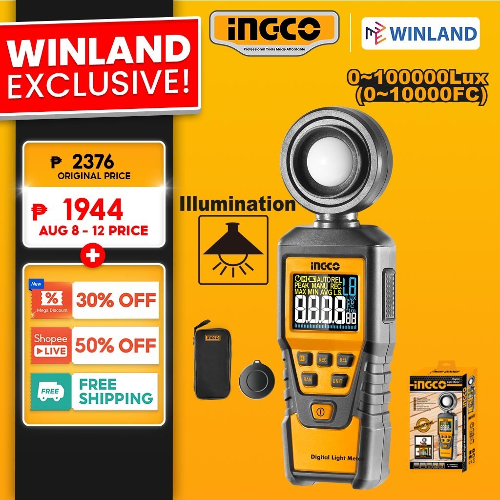 Ingco by Winland Digital LED Luxmeter Lux Meter 0~200000Lux HETLU01 ING ...