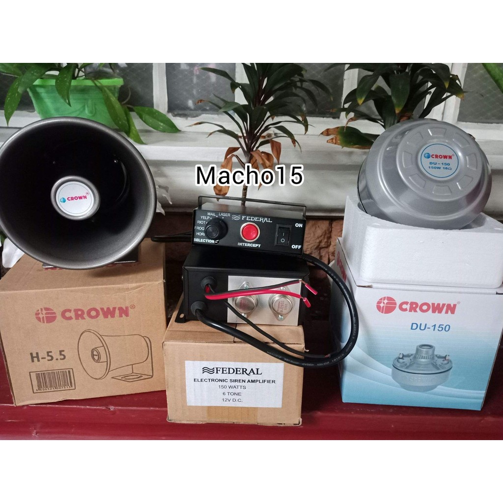 WANG WANG 6 Tones FEDERAL Siren Amplifier 150watts / Crown H5.5 Horn ...