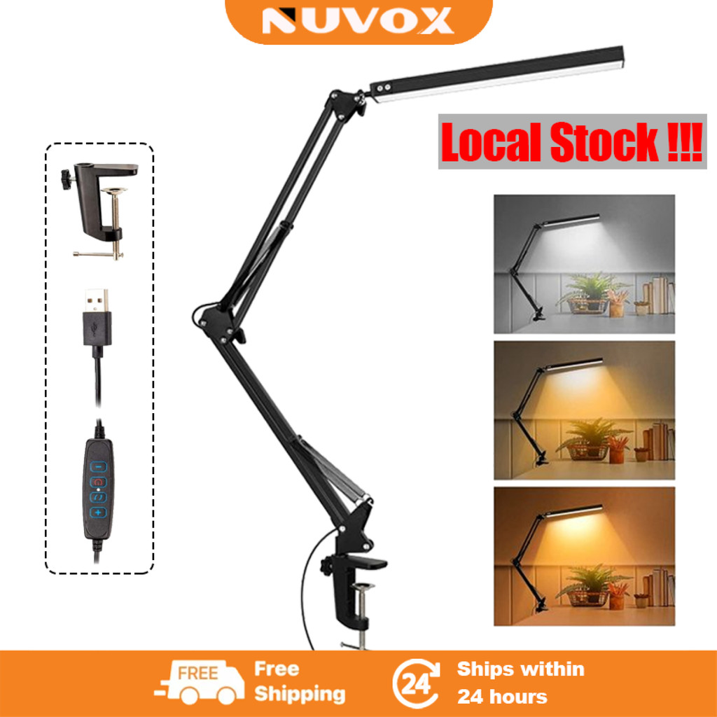 NUVOX LED Folding Desk Lamp, Metal Swing Long Arm Lamp, Eye-Caring ...