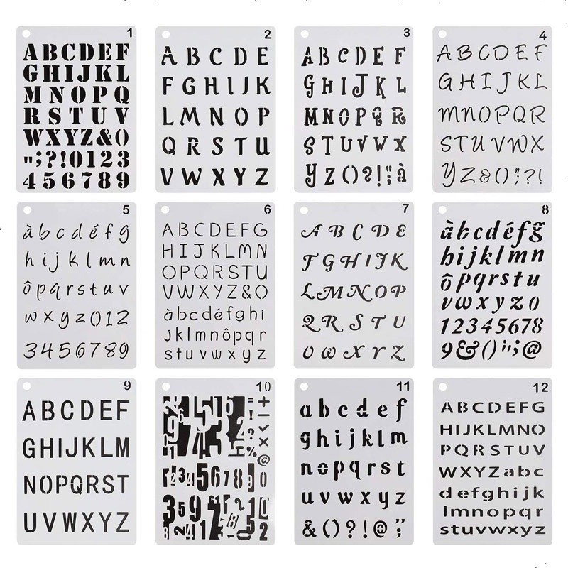 12pcs Letter Stencils Drawing Painting Template Set Number and Alphabet ...