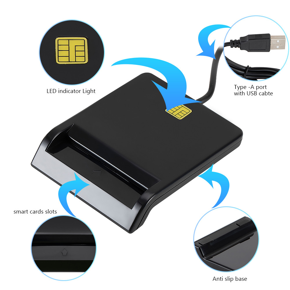☸Portable USB 2.0 Smart Card Reader for Bank Card IC/ID EMV DNIE ATM ...