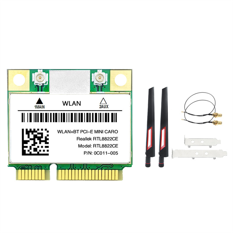 RTL8822CE WiFi Card +Antenna Kit 2.4G+5Ghz 802.11AC Network Mini PCIe n ...