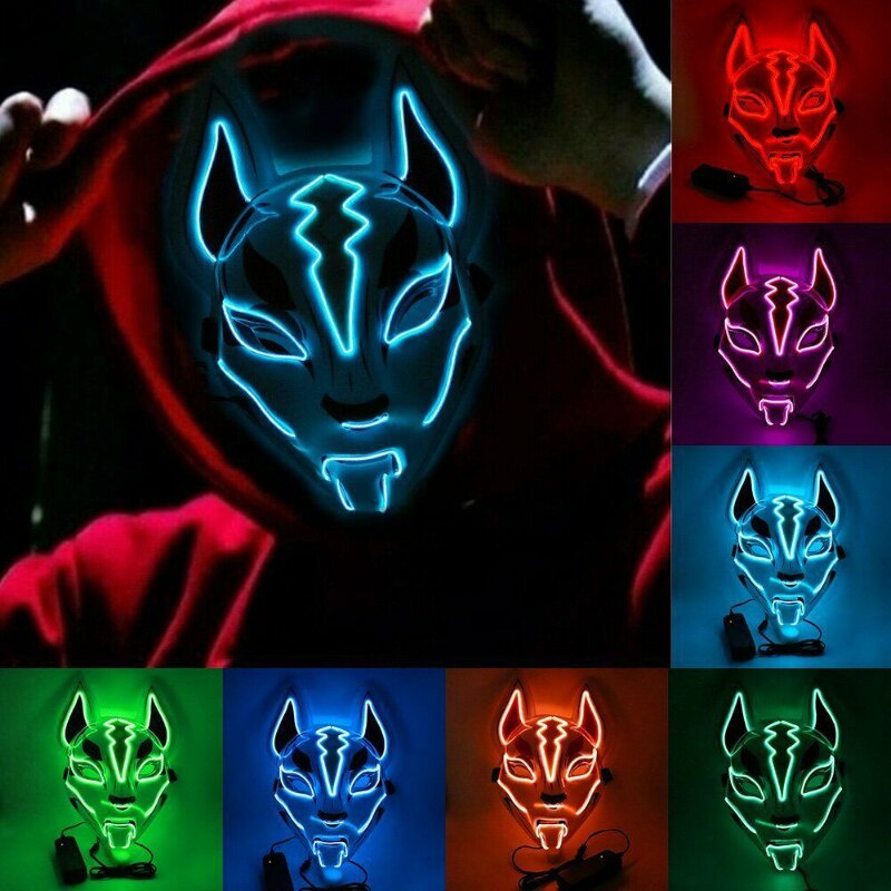 New Neon Led Light Masquerade Mask Fox Cosplay Full Face Mask PVC ...