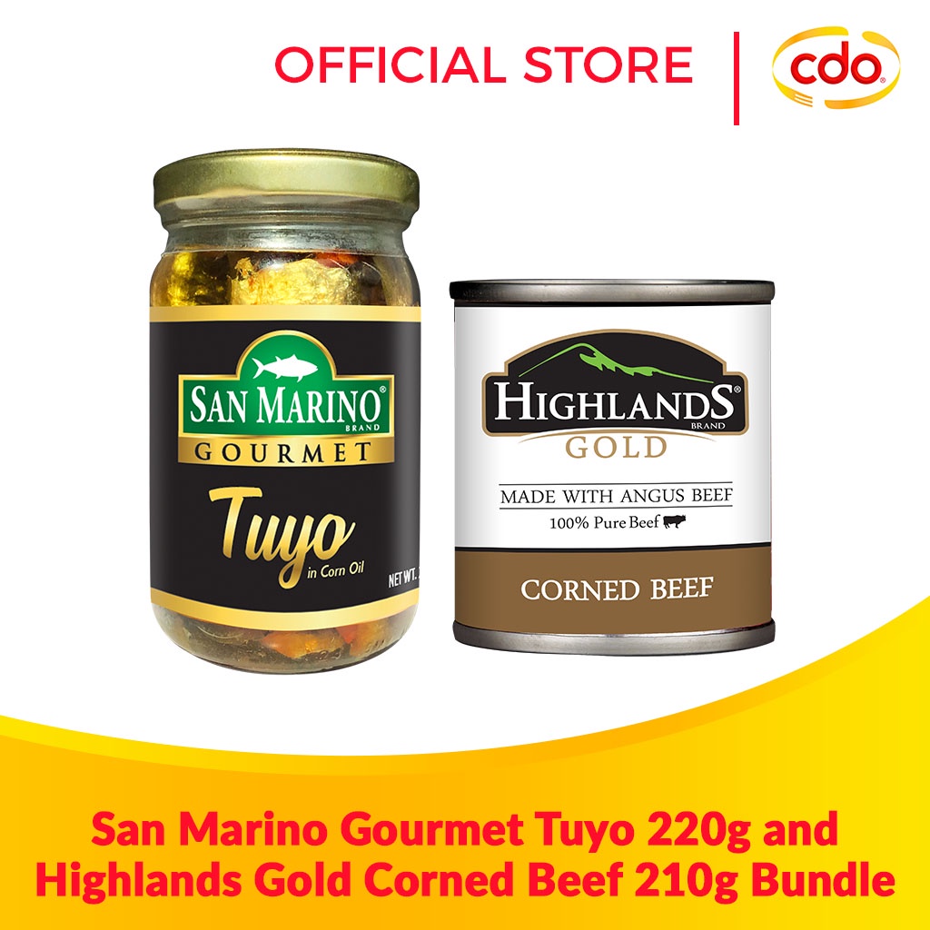 ₪SAN MARINO Gourmet Tuyo 220g and HIGHLANDS Gold Corned Beef 210g Bundle | Shopee Philippines