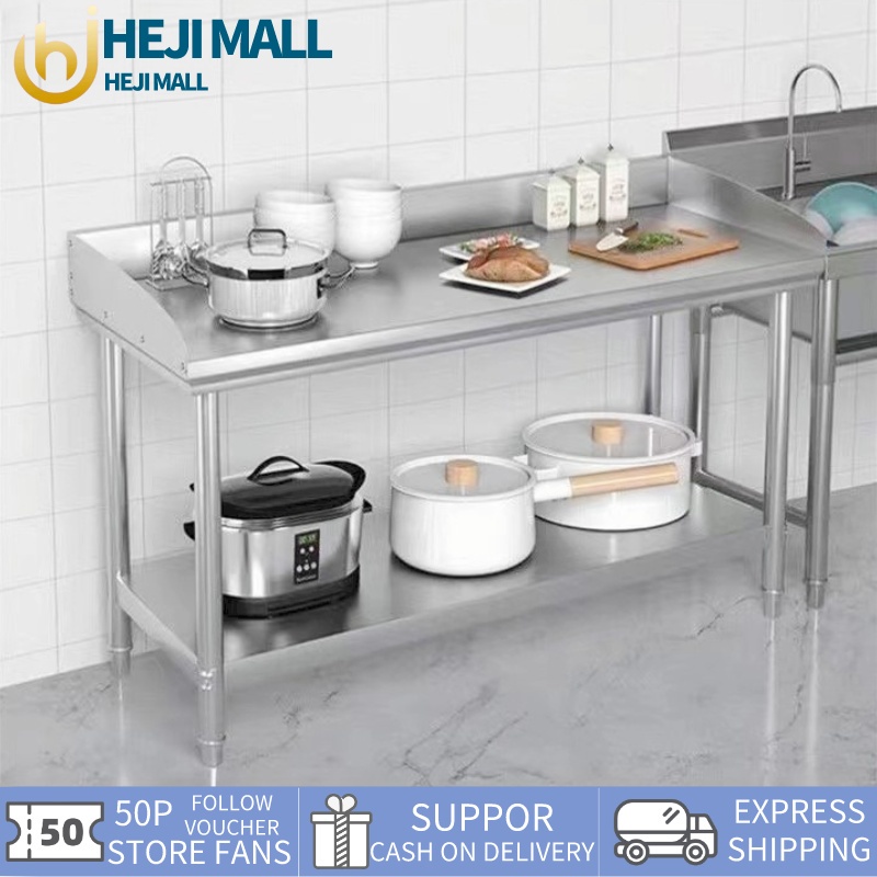 2-Layer Table 304 Stainless Steel Workbench In Home Kitchen Cutting ...