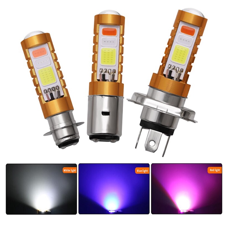 Motorcycle LED H4 Headlights Bulbs BA20D P15D Light COB Chip Strobe ...