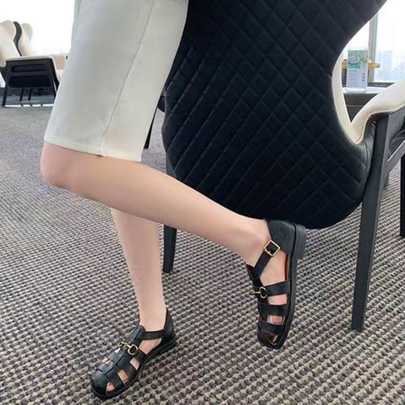 2023 Spring New Style One-word Buckle Hollow Toe Sandals Women Summer Outer Wear Roman Shoes ...