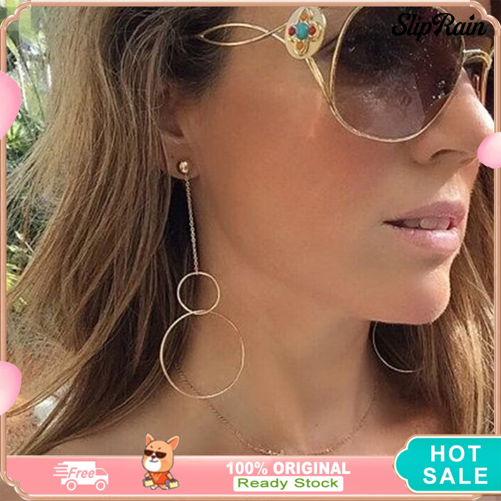 💎♥ Women's Geometric Interlocking Metal Rings Long Chain Hoop Earrings ...