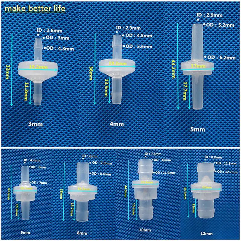 1PC Diameter 3mm 4mm 5mm 6mm 8mm 10mm 12mm Plastic Check Valve One-Way ...