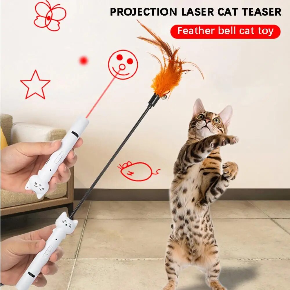 ☁Cat Feather Toy Laser Pen Usb Rechargeable Funny Cat Chaser Toys Mini ...