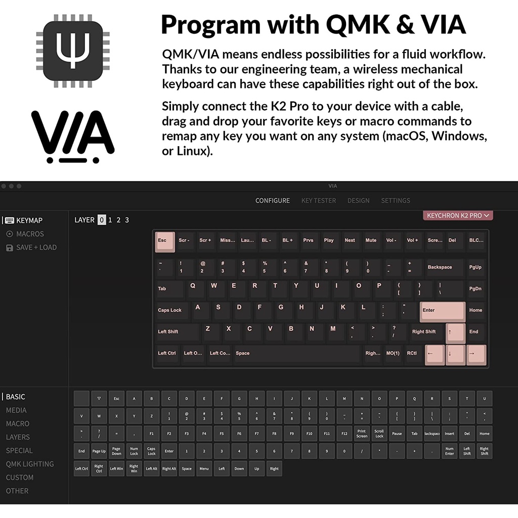 K2 Keychron Pro J Qmk/Via Wireless Mechanical Keyboard Fully Assembled ...