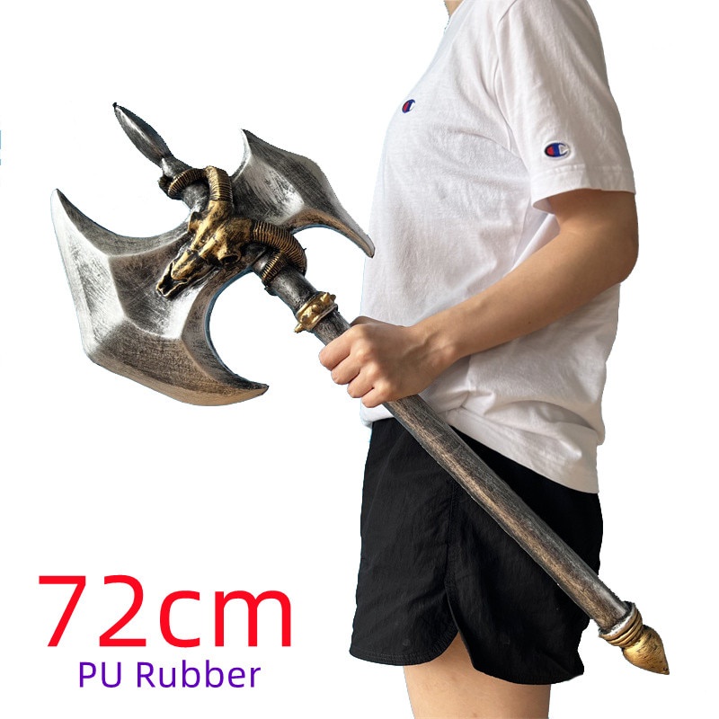 WW Halloween 1:1 Cosplay Prop Medieval Gold Crown Sheep War Axe Weapon ...