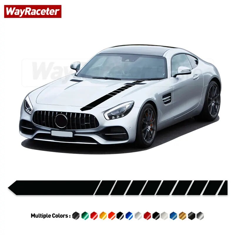 Car Hood Bonnet Stripes Sticker Carbon Fiber Vinyl Decal For Mercedes ...