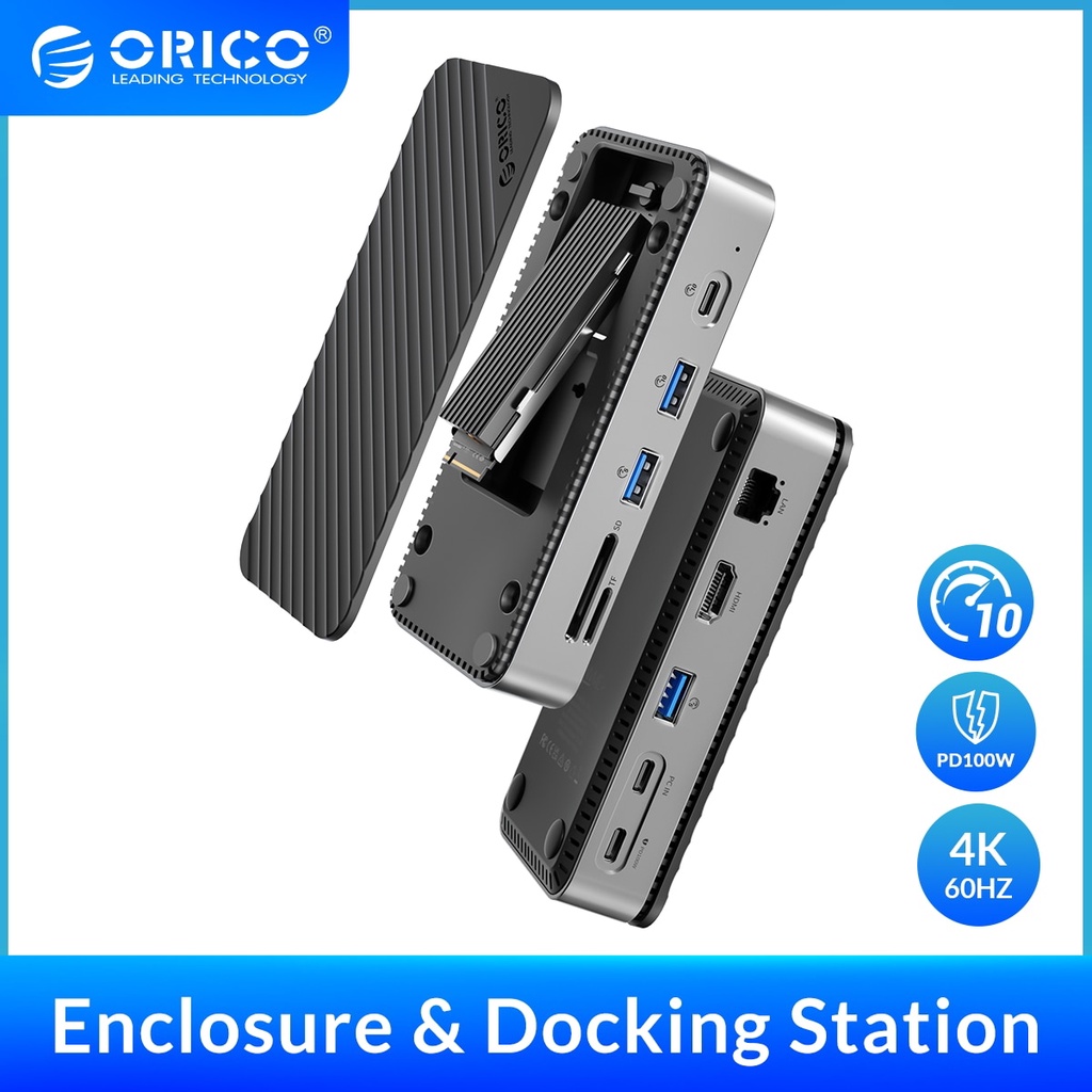♀ORICO M.2 SSD Enclosure with 10 in 1 Docking Station USB C 10Gbps PD ...
