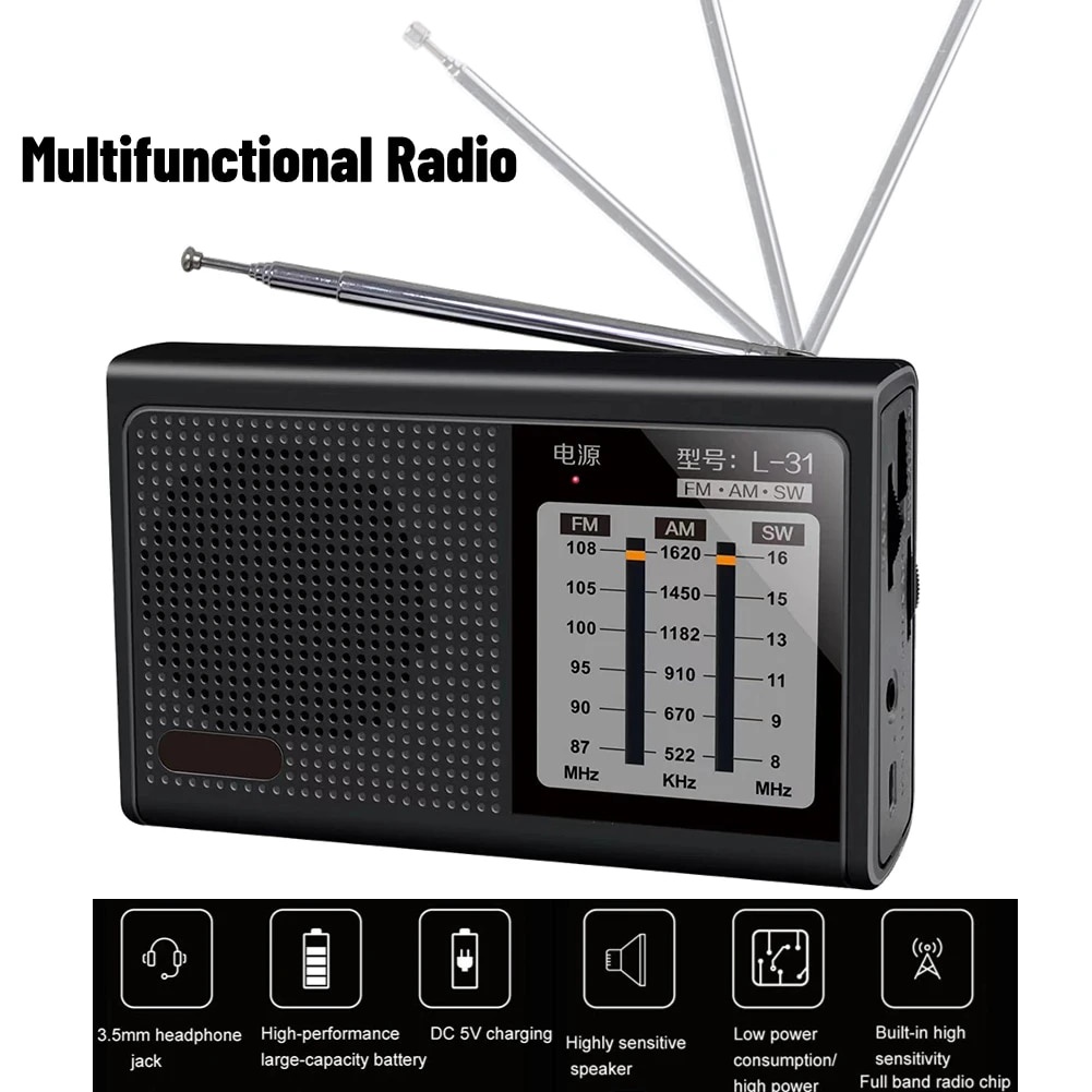♥Mini Portable Radio Handheld Rechargeable FM AM SW Full Band Radios ...