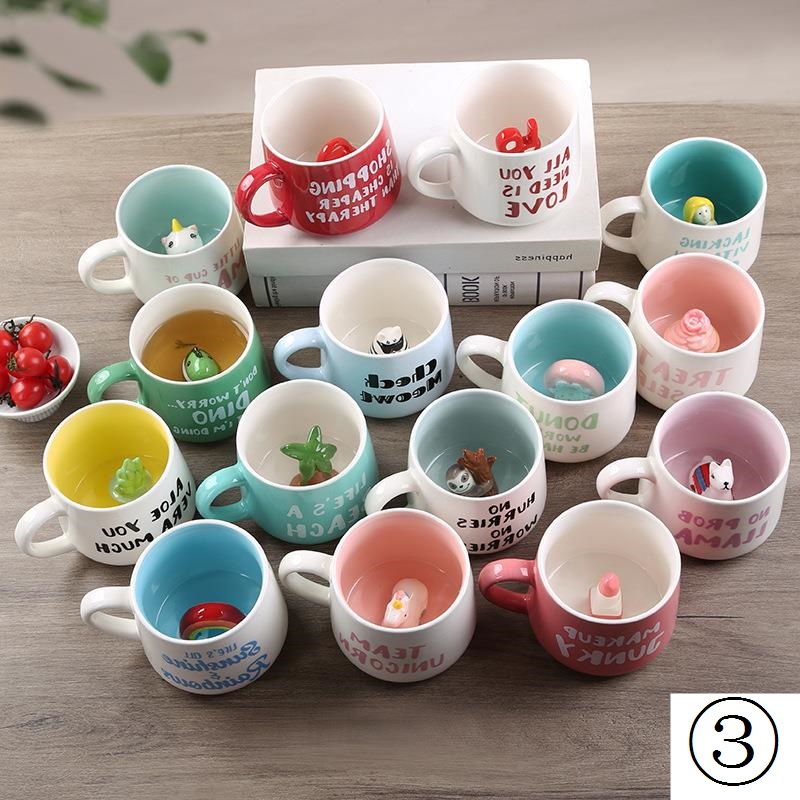 Cute Cartoon Ceramic Water Cup 3D Cup Animal Mug Unicorn Alpaca Coffee ...
