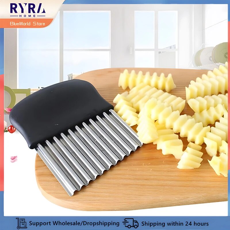 Stainless Steel Potato Chip Slicer Cut French Fries Wavy Knife Serrated ...