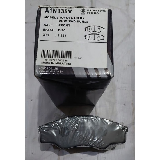 A1N135V FRONT BRAKE DISC PAD TOYOTA INNOVA, HILUX 4X2 2005-2013 ADVICS ...