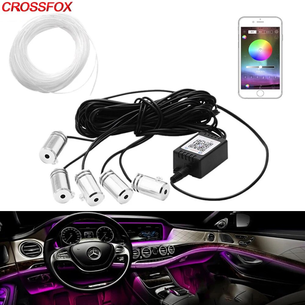 ♦Neon Car LED Interior Lights RGB Ambient Light Fiber Optic Strips ...