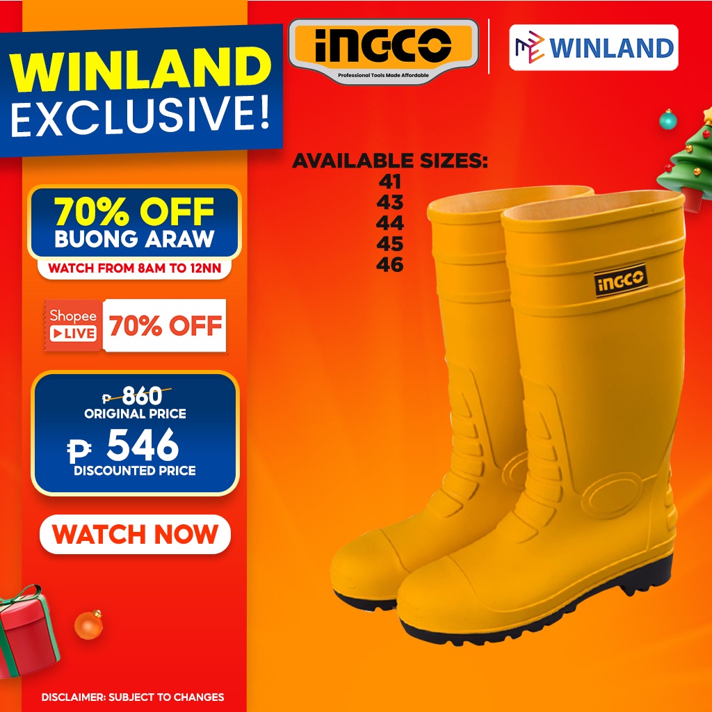 Ingco by Winland Safety Boots 100% New Zinc PVC with Anti-Slip Sole and ...