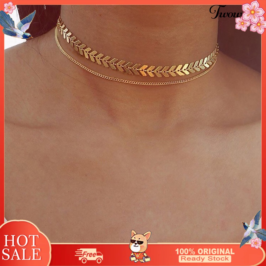 Double Layers Fish Bone Choker Necklace Gift Luxury Jewelry | Shopee ...