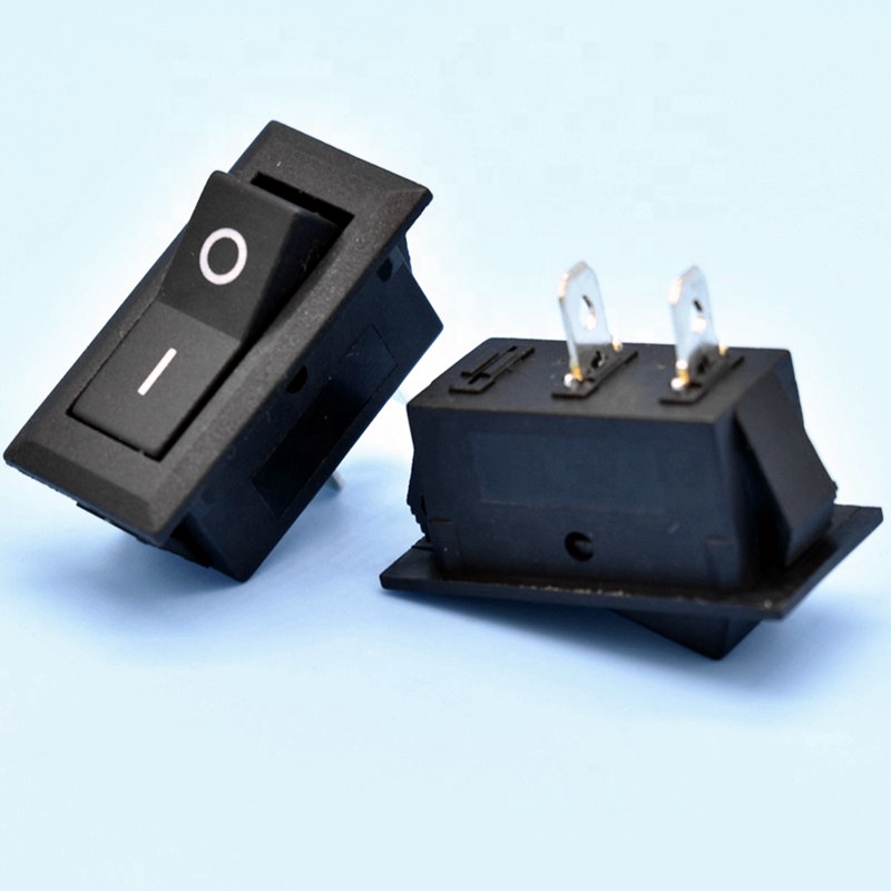 10A 125V / 6A 250V 2 Terminal All Black Rocker Switch Mini Type ...