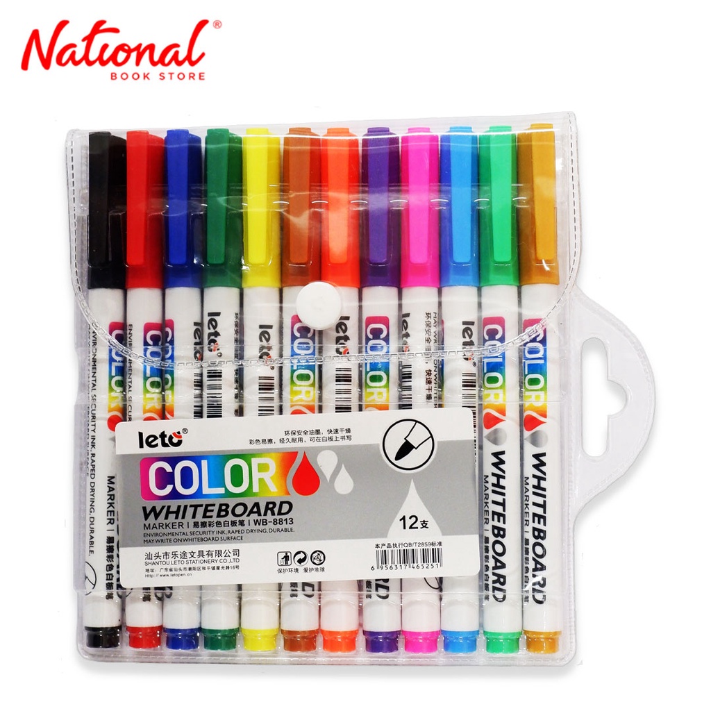 Leto Color Whiteboard Marker Slim Assorted 12's WB-8813-12 - School ...