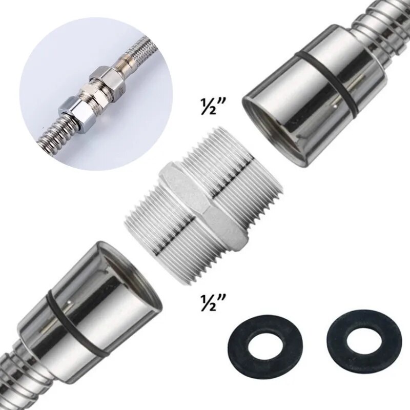 G1/2 Chrome Brass Length Extender Shower Hose Connector Inlet Water ...