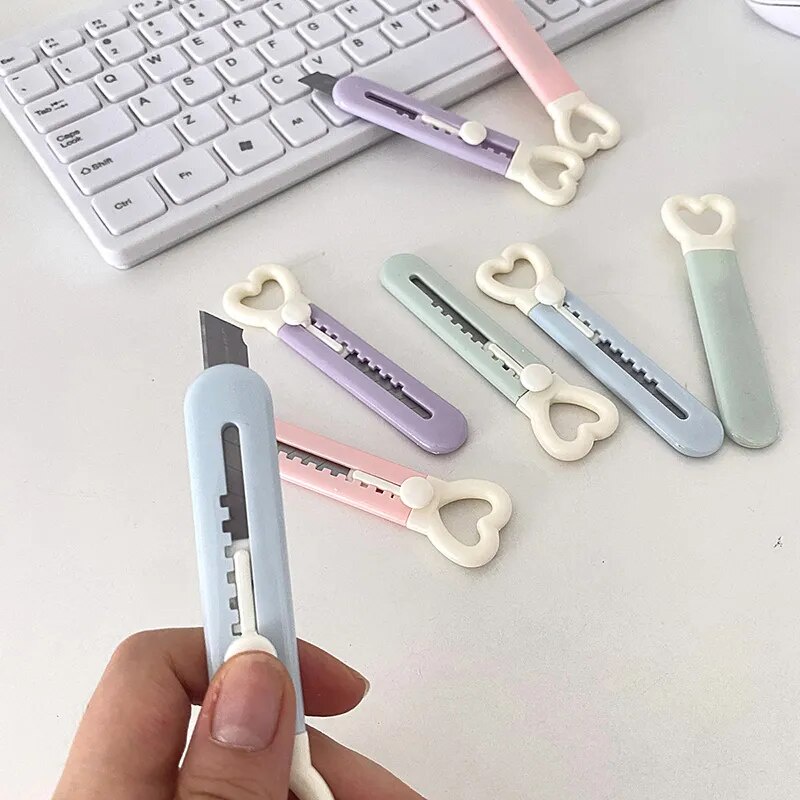 Kawaii Love Heart Utility Knife Paper Cutter Pocket Mini Knife Safety ...