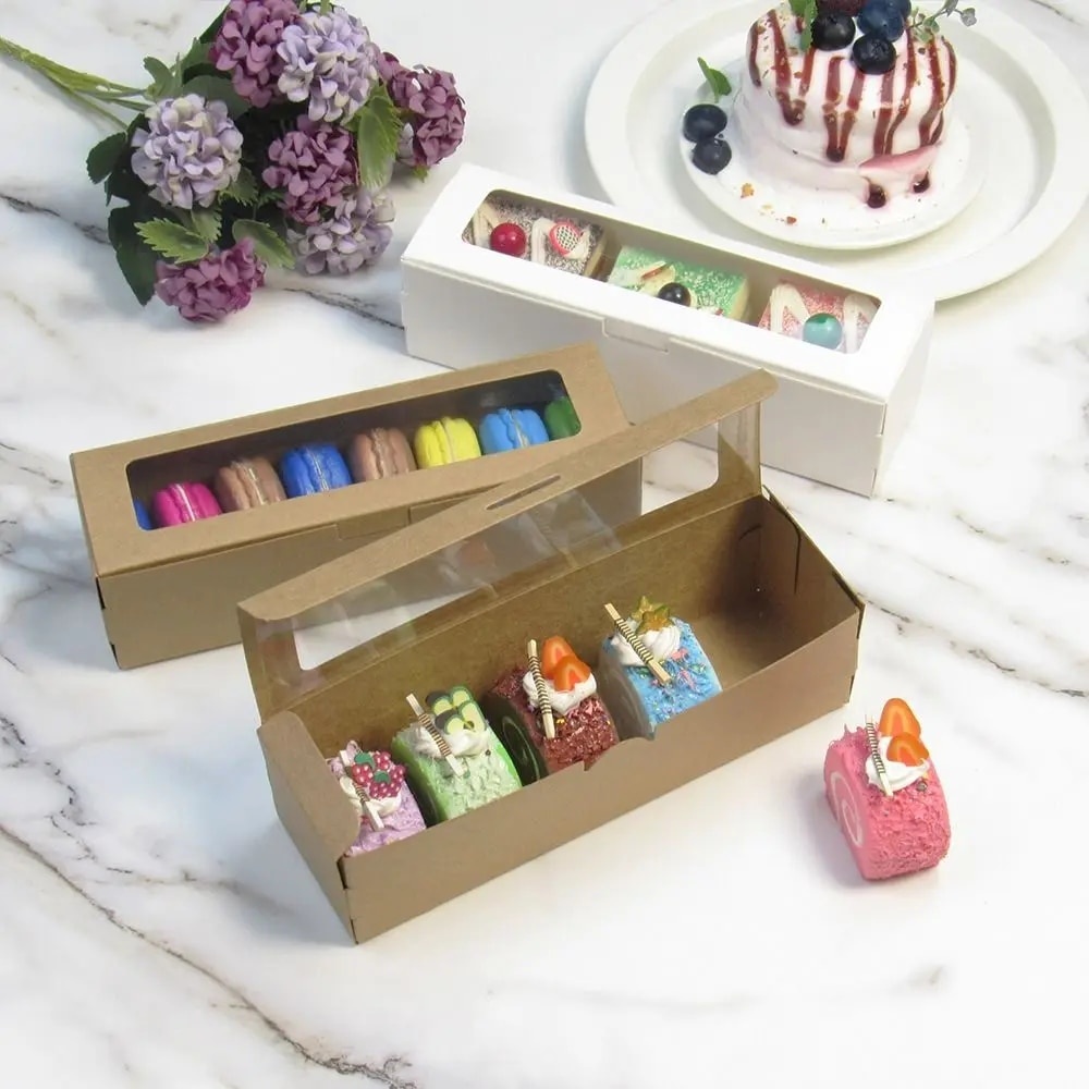 20Pcs Small Macaron Pastry Bakery Packaging Container Macaron Boxes with Clear Window White ...