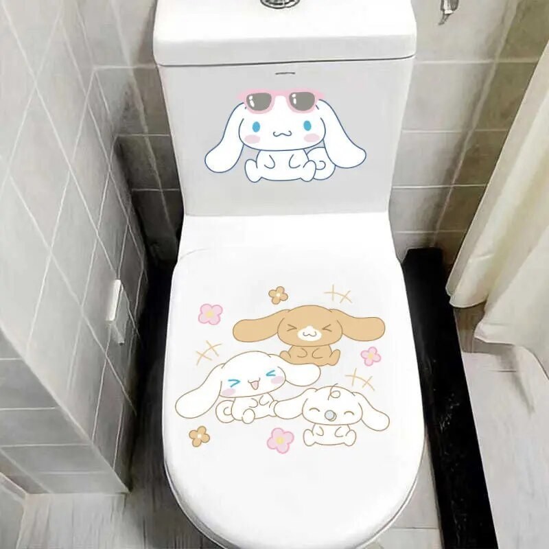 New Kawaii Sanrio Hello Kitty Kuromi Cinnamoroll Toilet Sticker My Melody Pochacco Pompompurin