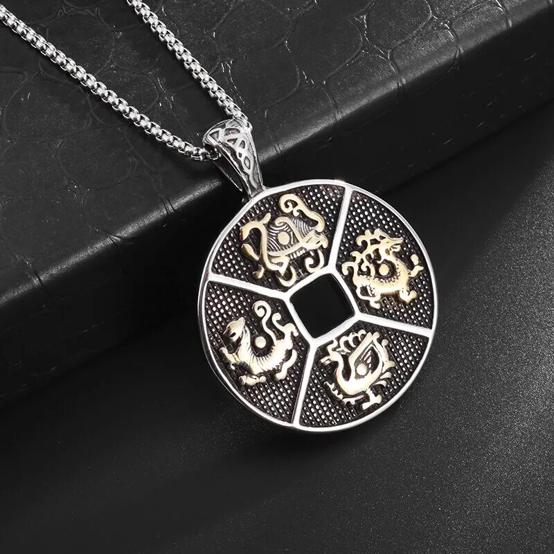 Ancient Chinese Four Gods and Beasts Pendant Fengshui Coin Brass Lucky ...