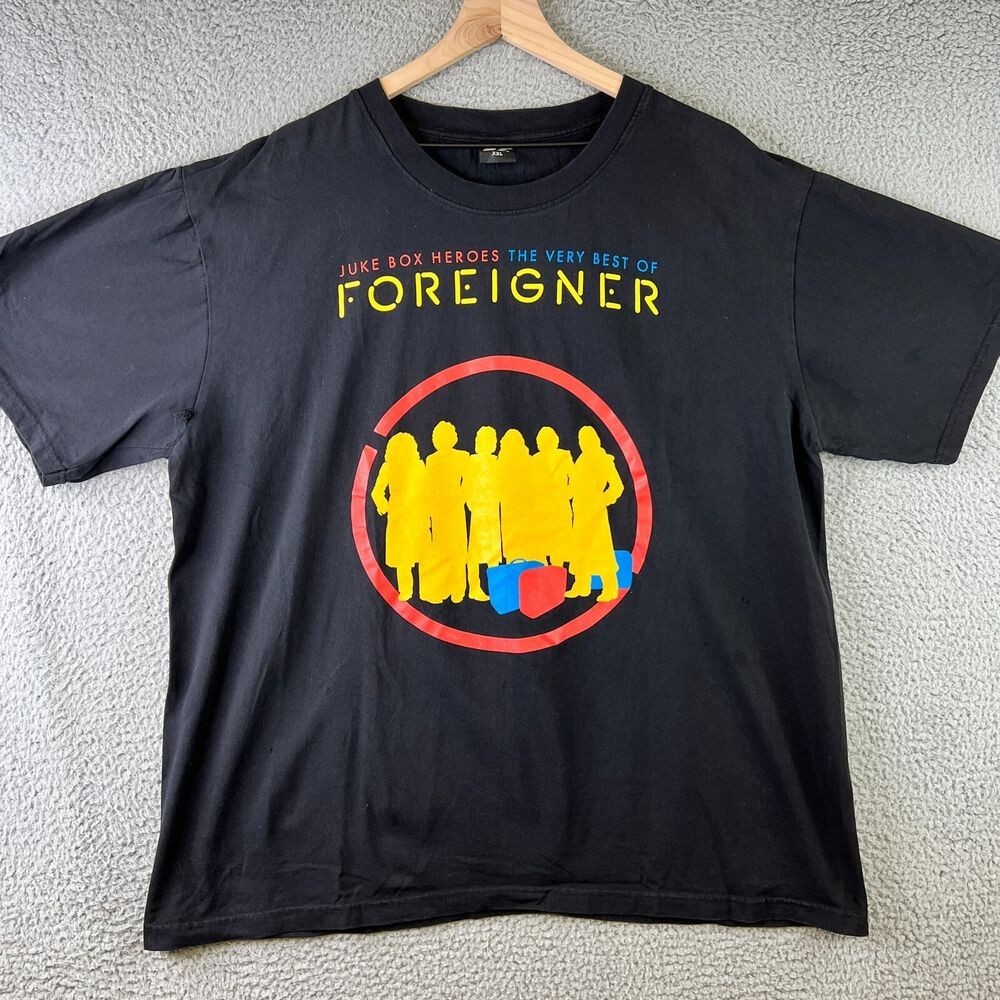 VINTAGE Foreigner Shirt Mens 2XL Black Short Sleeve Band Graphic Juke ...