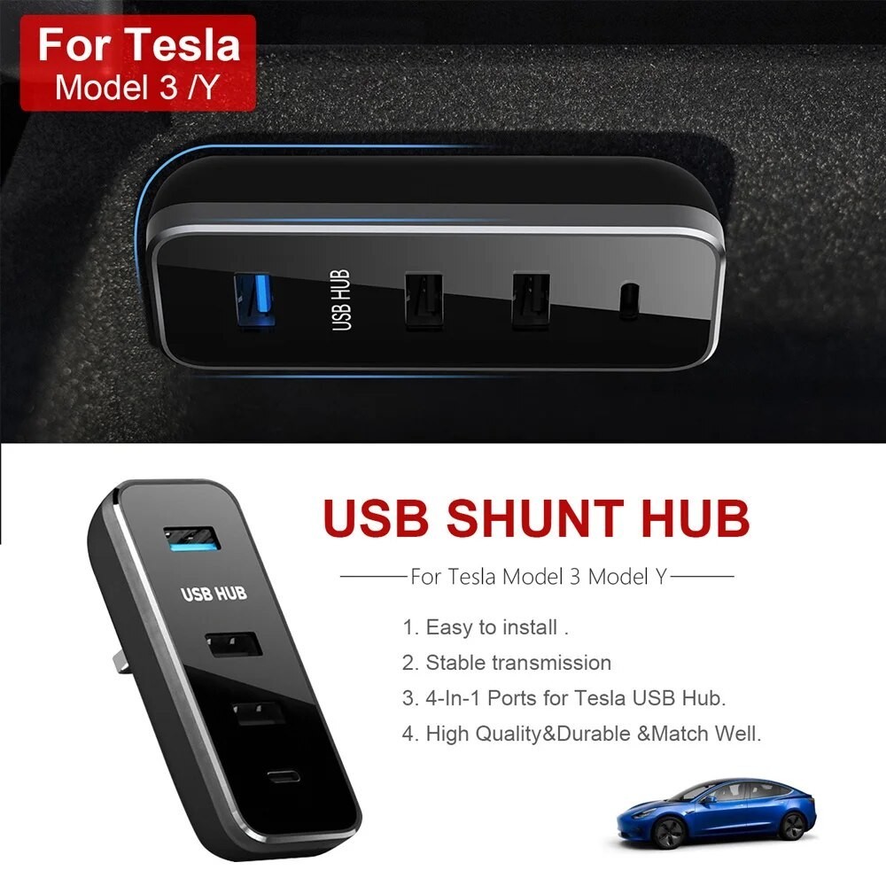 ♚Glovebox USB Hub Ports For Tesla Model 3 Y 2021 2022 Splitter Docking ...