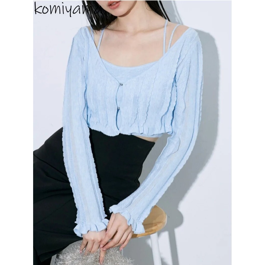 41d Spring 2024 New Women Knit Suits V Neck Long Flare Sleeve Cardigan