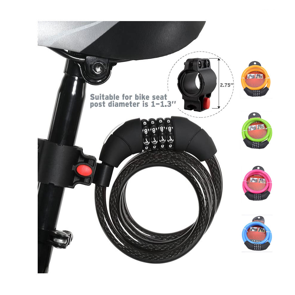 keyless silicone Bike security Lock Combination Chain Bicycle Cable ...