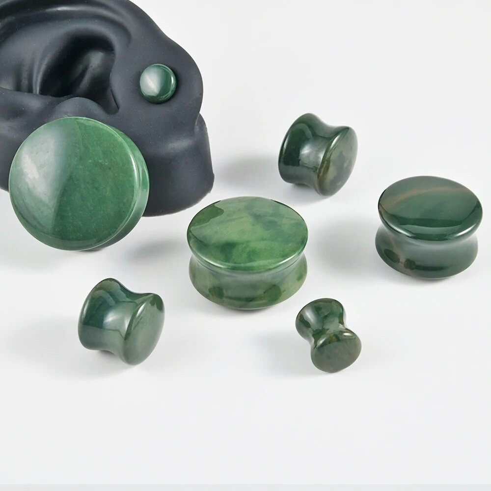 Pair Indian Snow Jade Stone Plugs - Double Flare Body Jewelry for ...