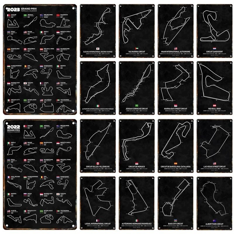 2023 F1 Track Map Metal Poster Decorative Plaque Tin Painting Racing ...
