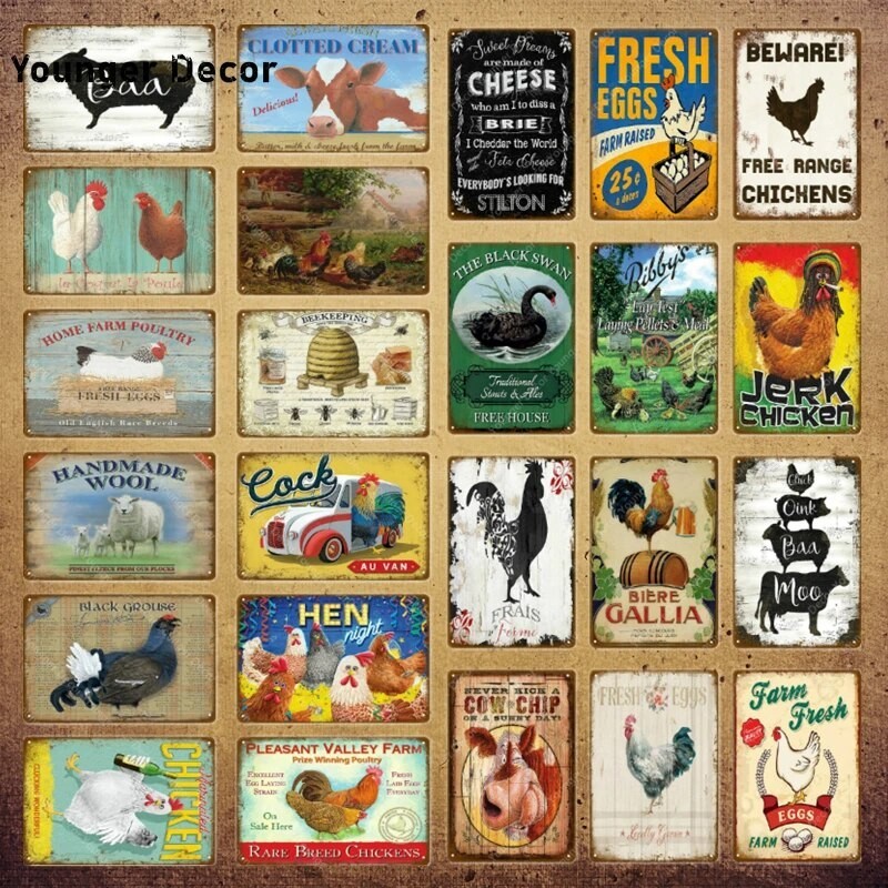 Fresh Eggs Black Grouse Metal Signs Beef Cow Chicken Meat Collection ...