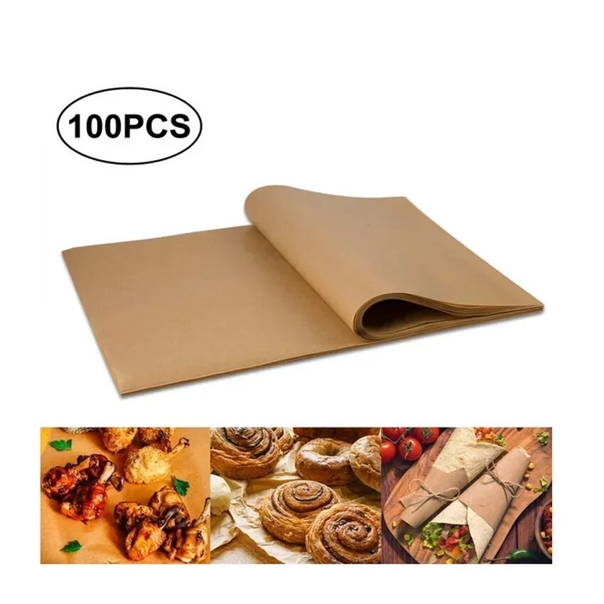 100PCS Natural silicone oil paper oven brown baking parchment paper air ...