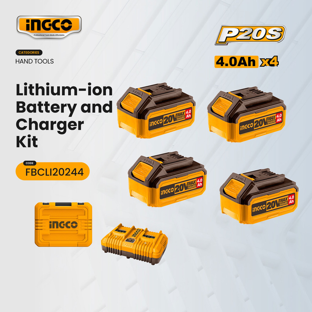 Ingco 4.0Ah | 5.0Ah P20S Lithium-Ion Battery and Charger Kit Fast ...