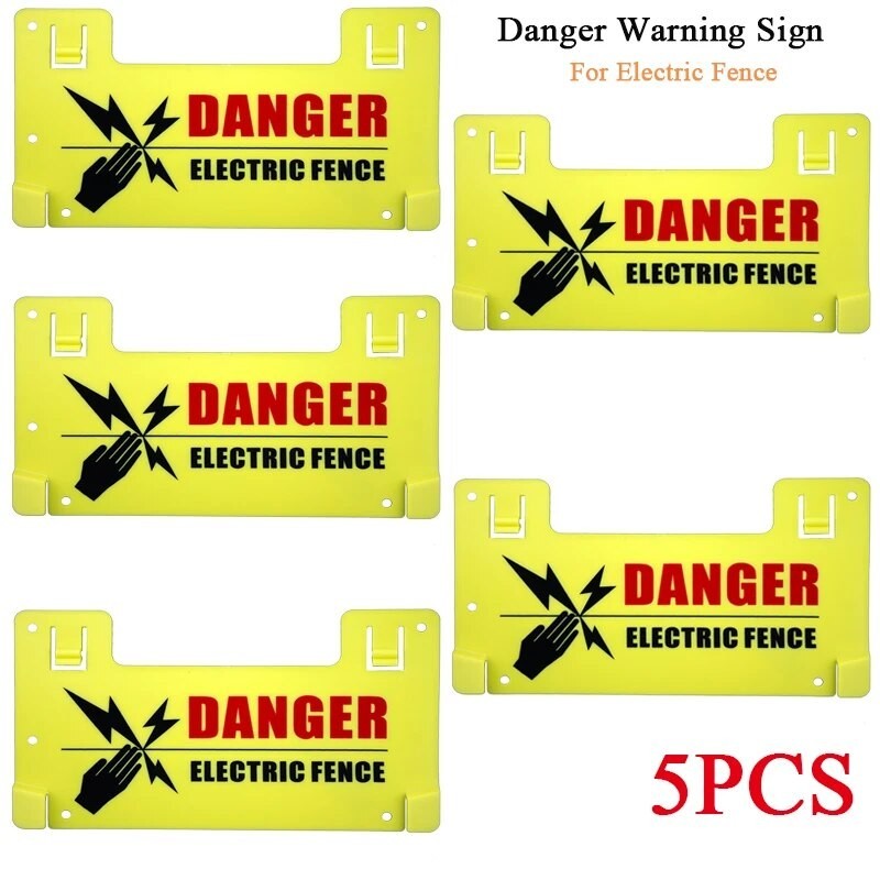 5PCS Electric Fence Yellow Big Warning Signs Plastic Electric Fence ...