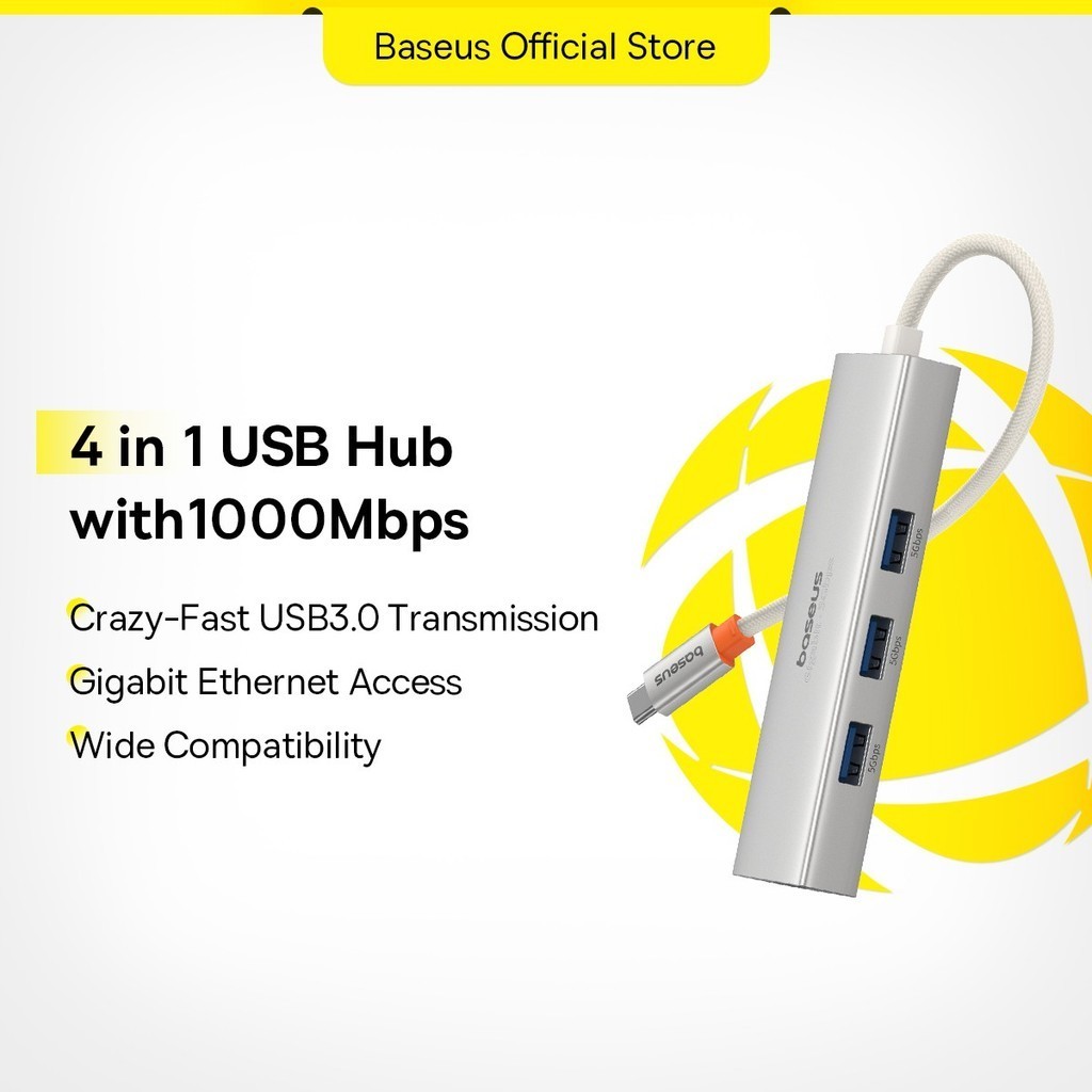 Baseus 4 in 1 USB Hub with1000Mbps Ethernet Port USB Splitter USB ...